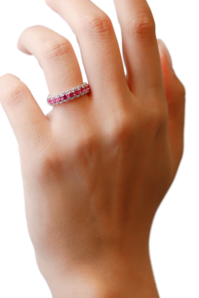 1.00 TCW Round Cut Ruby Prong Set Diamond Eternity Band Ring in 18 k ...