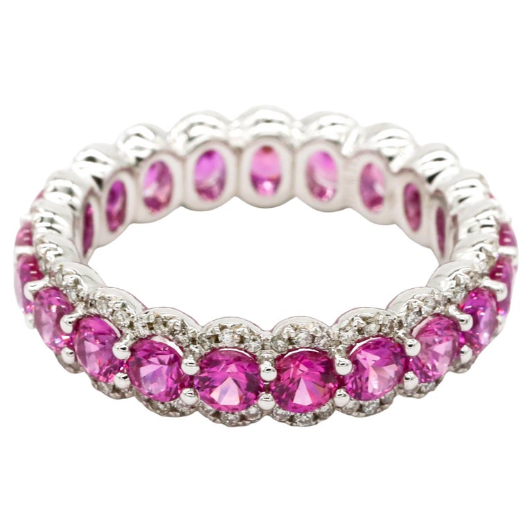 1.00 TCW Round Cut Ruby Prong Set Diamond Eternity Band Ring in 18 k ...