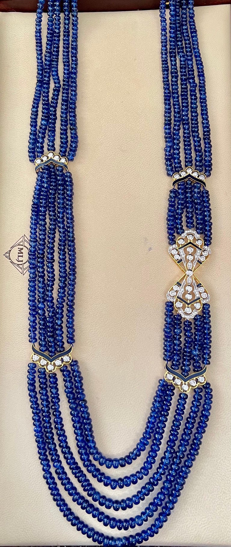 1000 Ct Natural Tanzanite Bead Five Strand Necklace + 4.5 Ct Diamond 14 ...