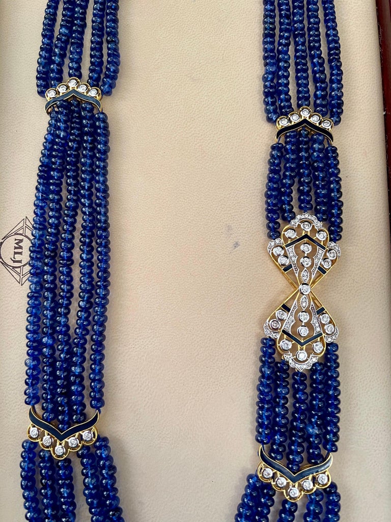1000 Ct Natural Tanzanite Bead Five Strand Necklace + 4.5 Ct Diamond 14 ...