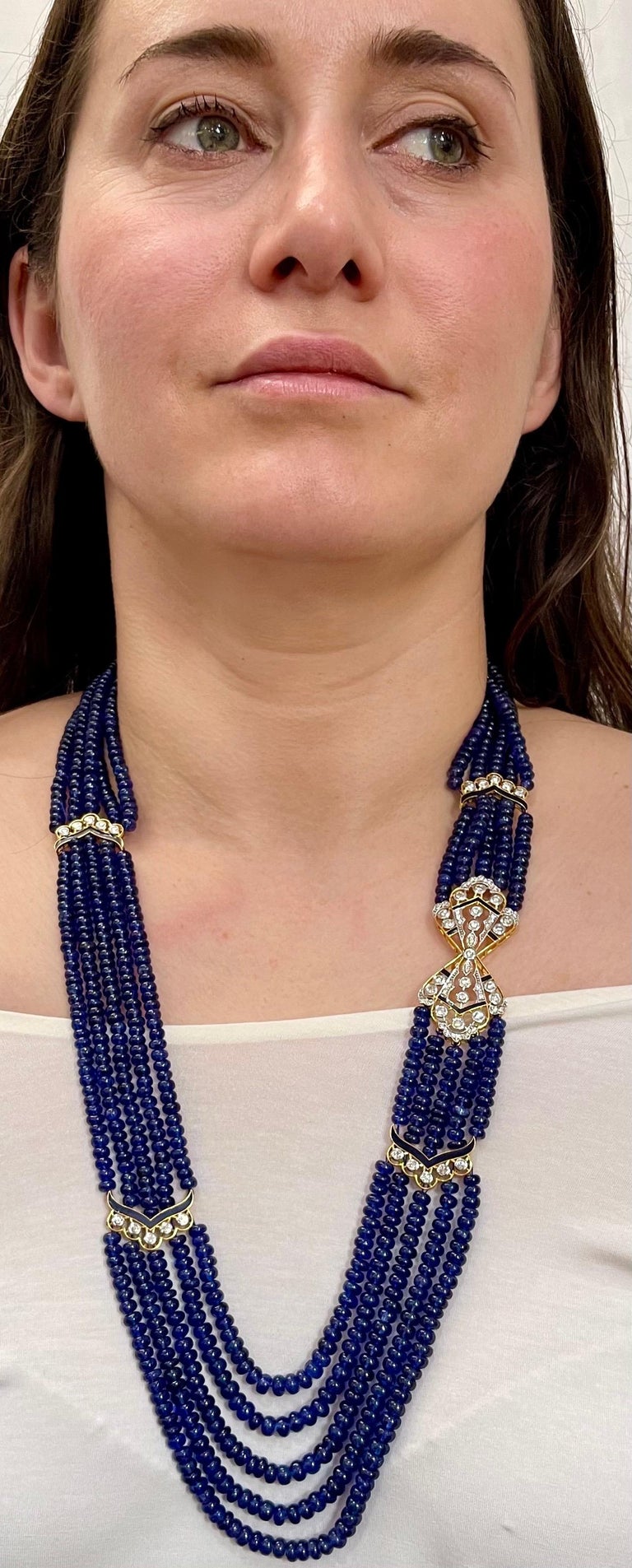 1000 Ct Natural Tanzanite Bead Five Strand Necklace + 4.5 Ct Diamond 14 ...