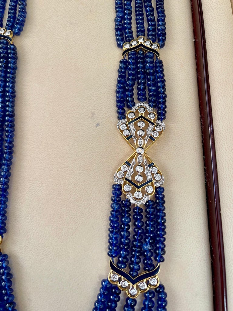 1000 Ct Natural Tanzanite Bead Five Strand Necklace + 4.5 Ct Diamond 14 ...