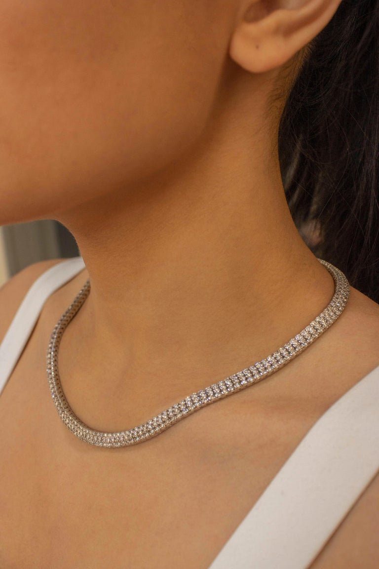 10.02 Carat Three Row Diamond Necklace For Sale at 1stDibs