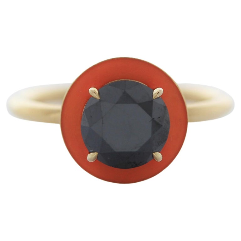 2.01ct Black Diamond with Orange Enamel Halo in Platinum Fluorescent ...