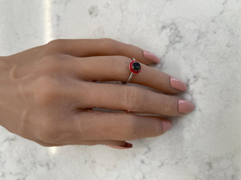 1.00CT Black Diamond with Red Enamel Halo in Platinum Fluorescent For ...