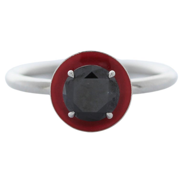 1.00CT Black Diamond with Red Enamel Halo in Platinum Fluorescent For ...