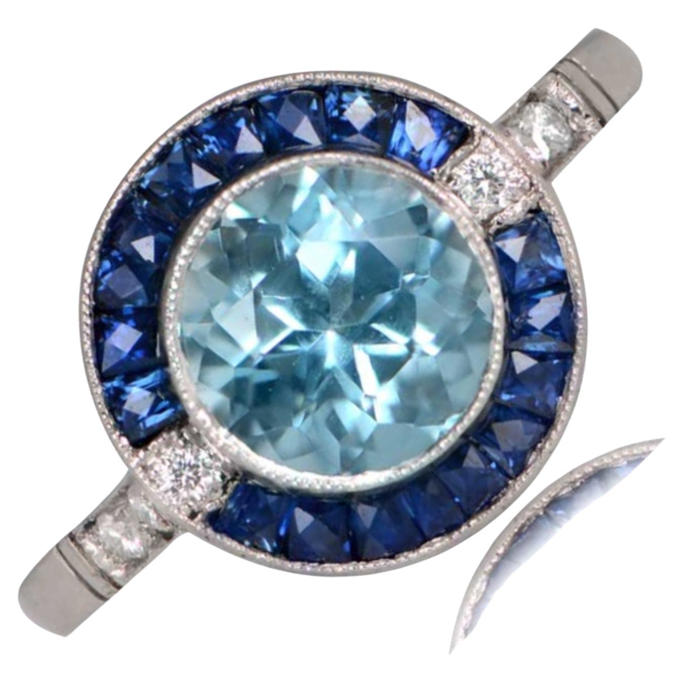 1.00ct Asscher Cut Aquamarine Engagement Ring, Sapphire and Diamond ...