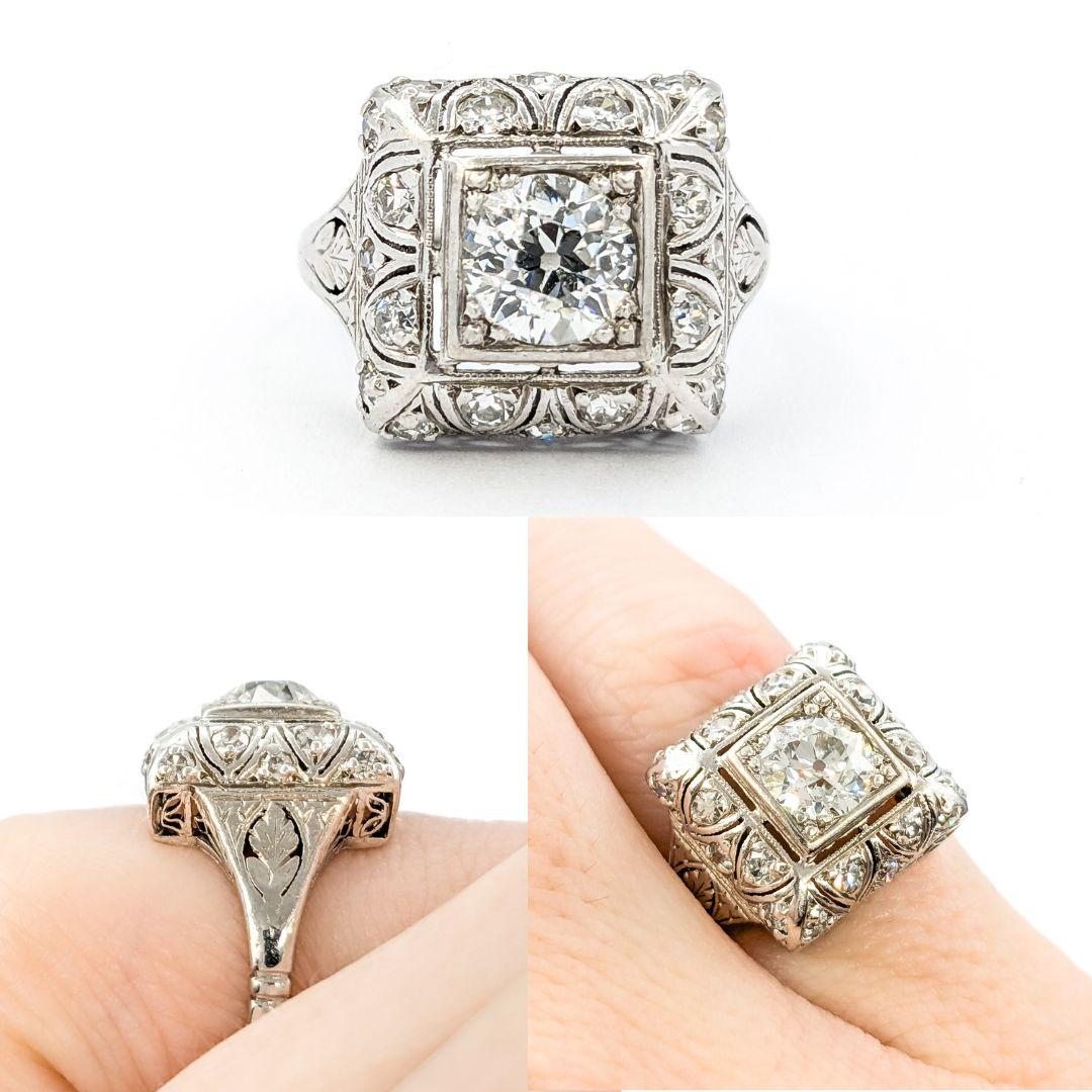 1.00ctw Antique Old Mine Cut Diamond Ring in Platinum For Sale at 1stDibs