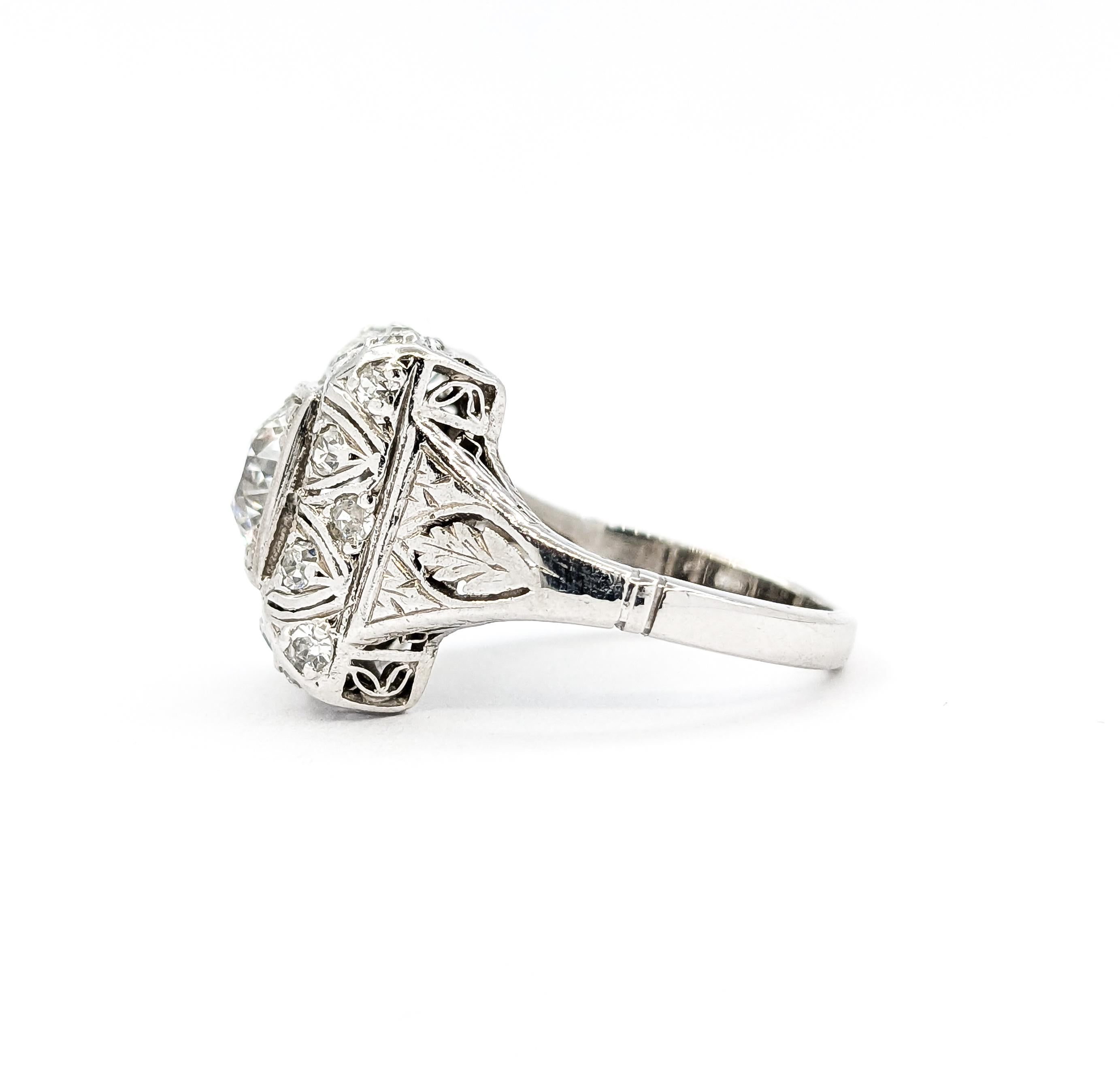 1.00ctw Antique Old Mine Cut Diamond Ring in Platinum For Sale at 1stDibs