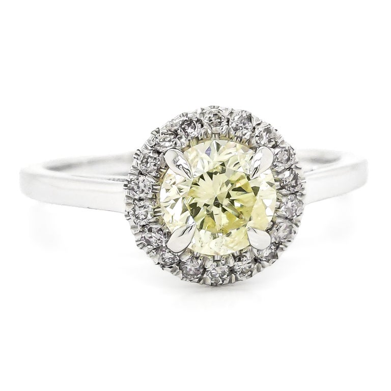 1.01 Carat Fancy Yellow Diamond Engagement Ring 14k White Gold For Sale ...
