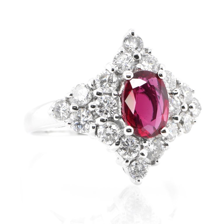 1.01 Carat Natural Blood Red Ruby and Diamond Ring Set in 18 Karat Gold ...