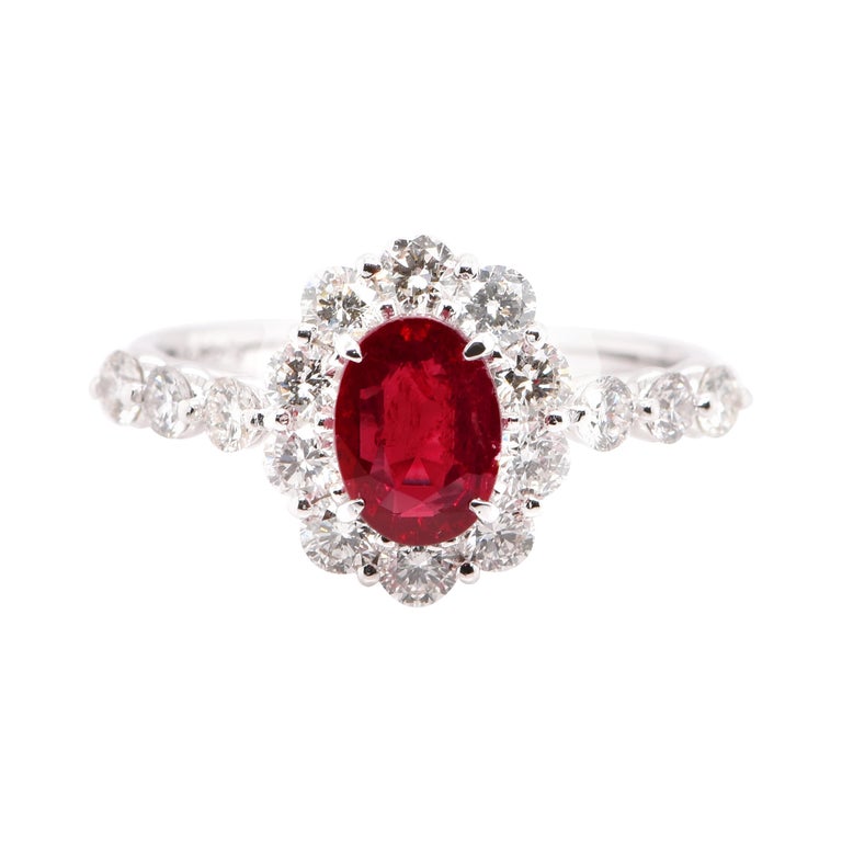 1.01 Carat Natural Ruby and Diamond Ring Set Platinum at 1stDibs