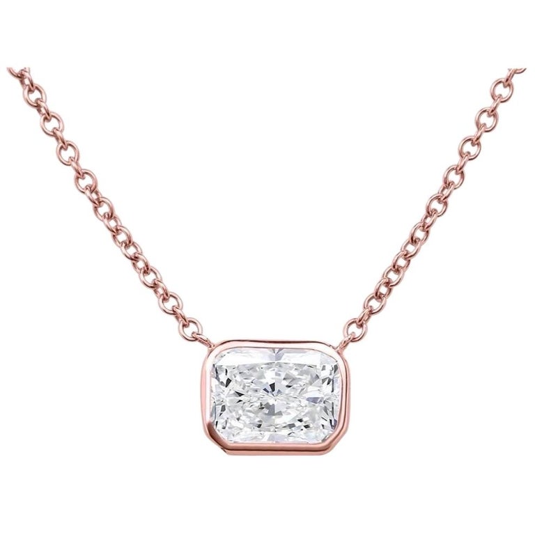 1.01 Carat Rectangular Cut Diamond Rose Gold Pendant Necklace For Sale ...