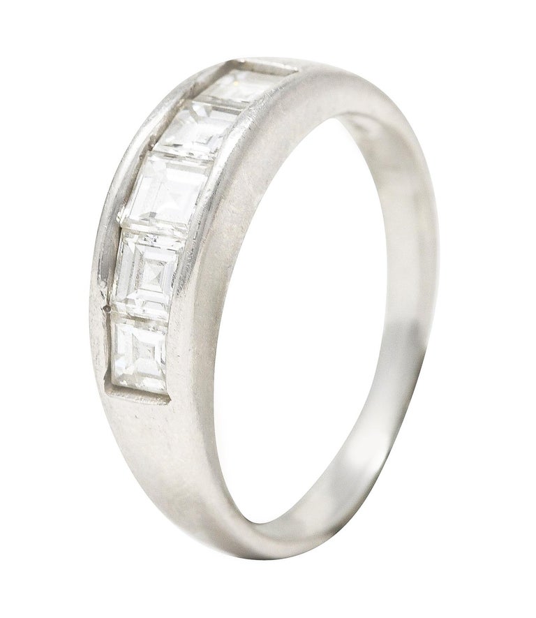 1.01 CTW Square Step Cut Diamond Platinum Channel Band Unisex Ring For ...