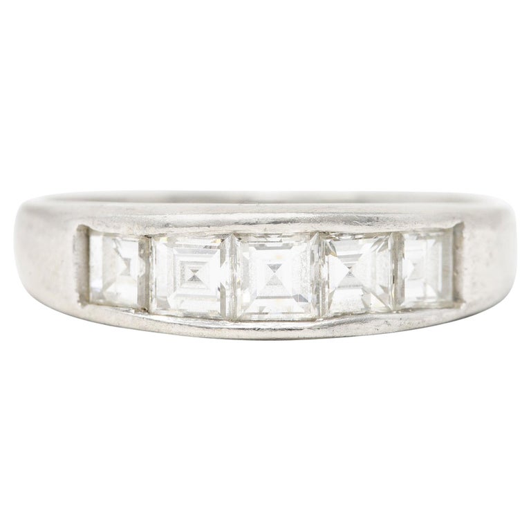 1.01 CTW Square Step Cut Diamond Platinum Channel Band Unisex Ring For ...