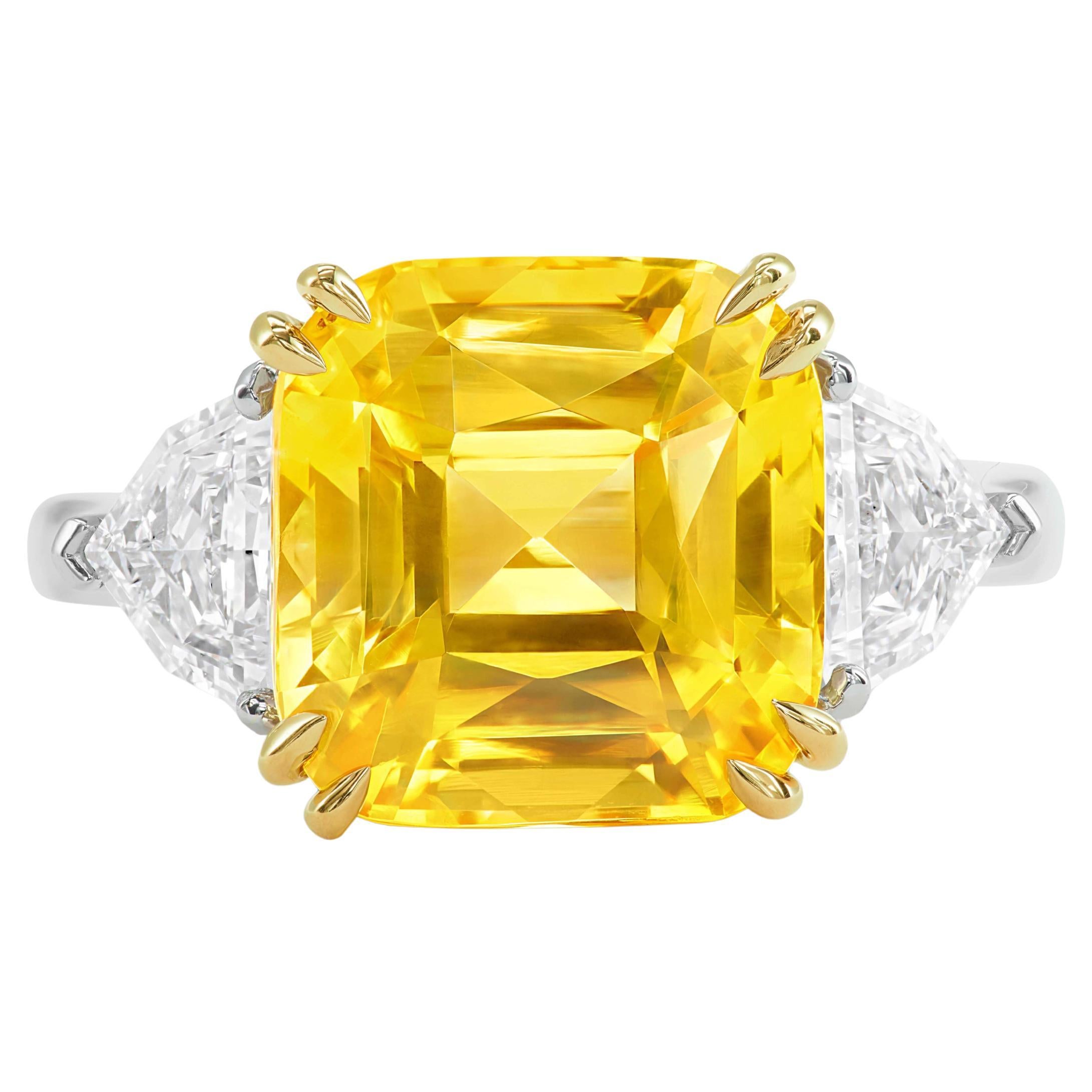 10.11 carat Yellow Ceylon Sapphire Ring in Platinum and 18k Yellow Gold ...