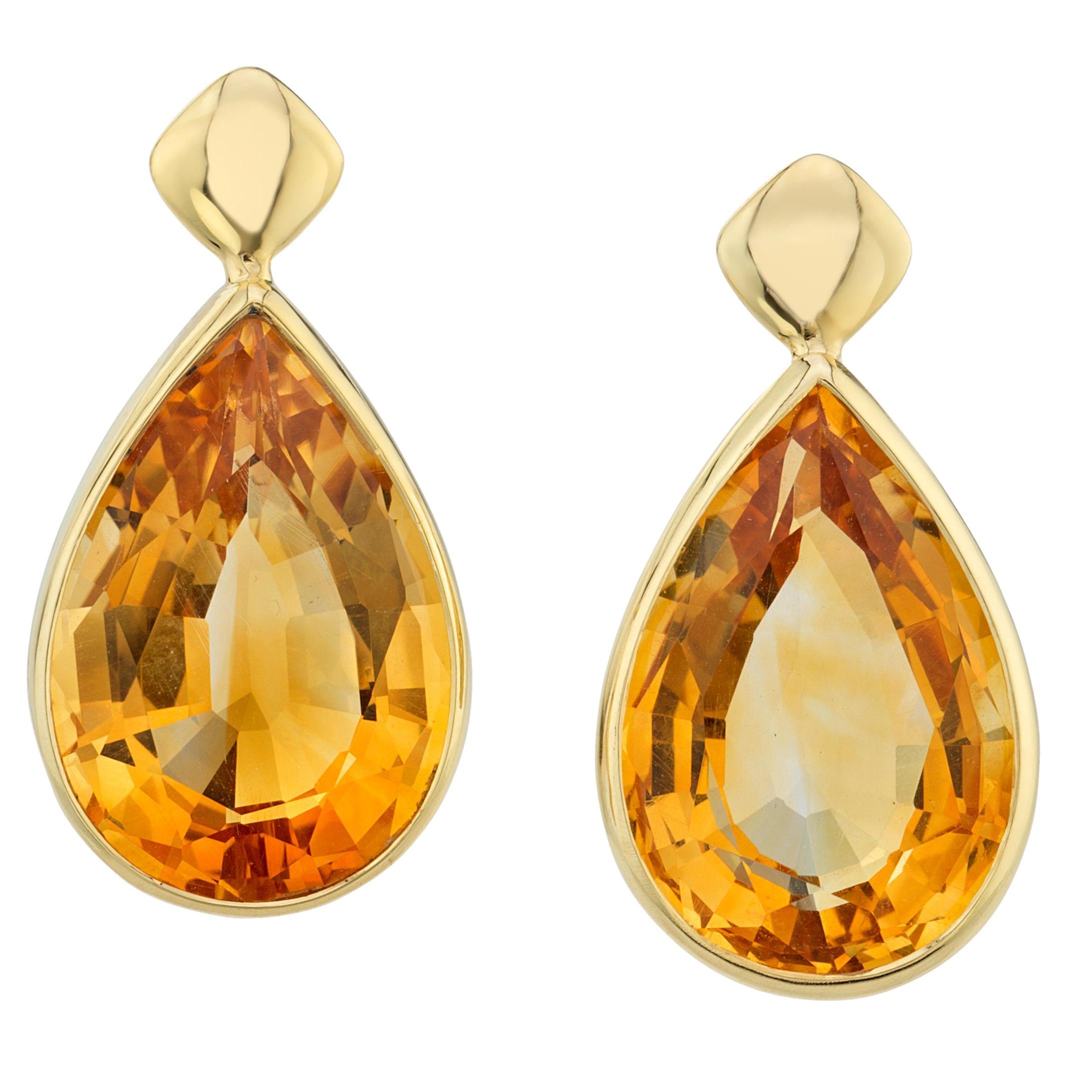 Pear Shaped Citrine Drop Earrings in Yellow Gold, 10.16 Carats Total ...