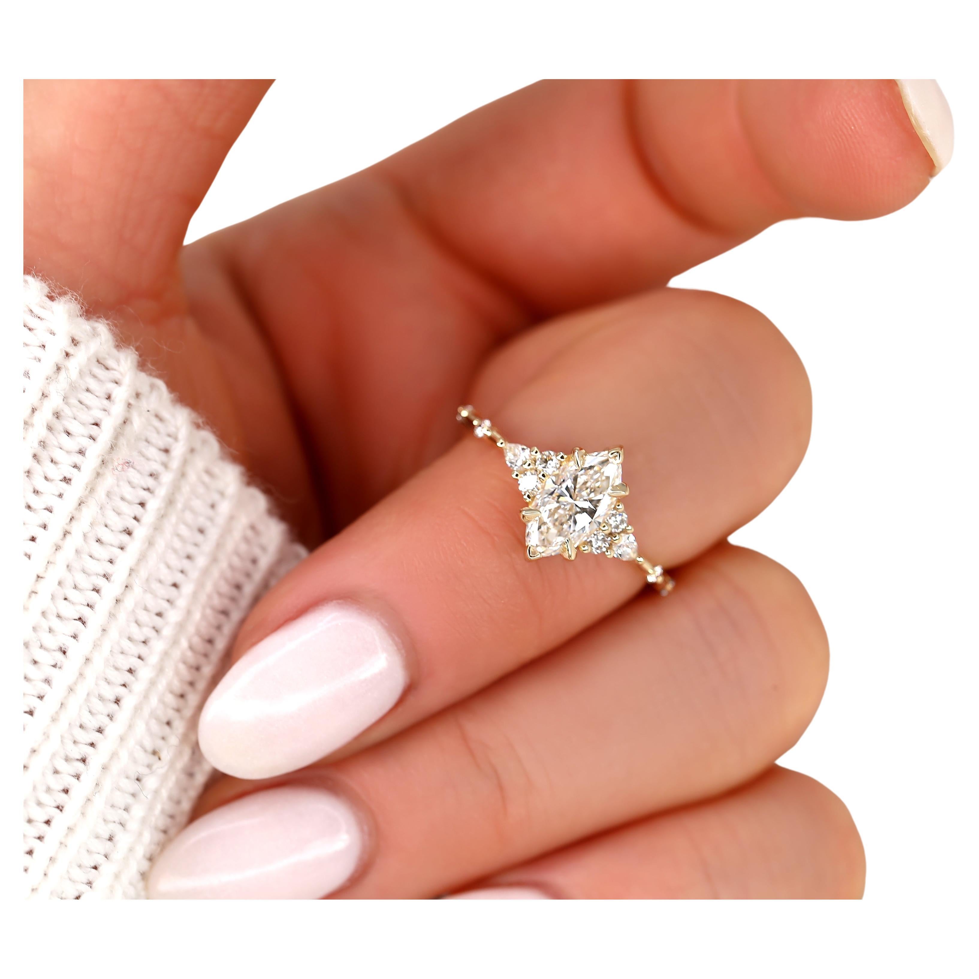 1.01ct Astrid 14kt Gold Diamond Marquise Cluster Ring For Sale at 1stDibs