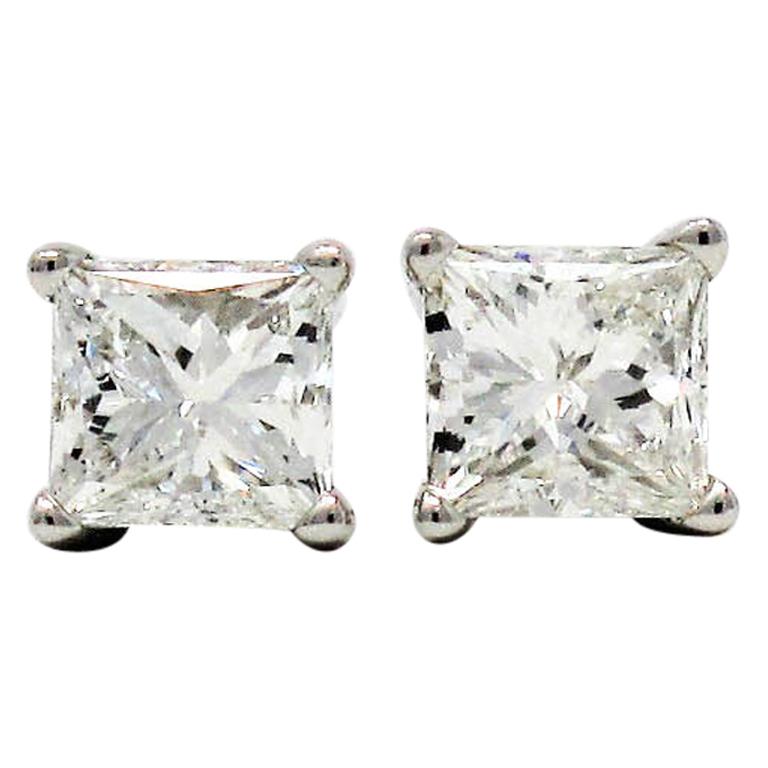 2 Carat Princess Cut Diamond Earrings - 58 For Sale on 1stDibs
