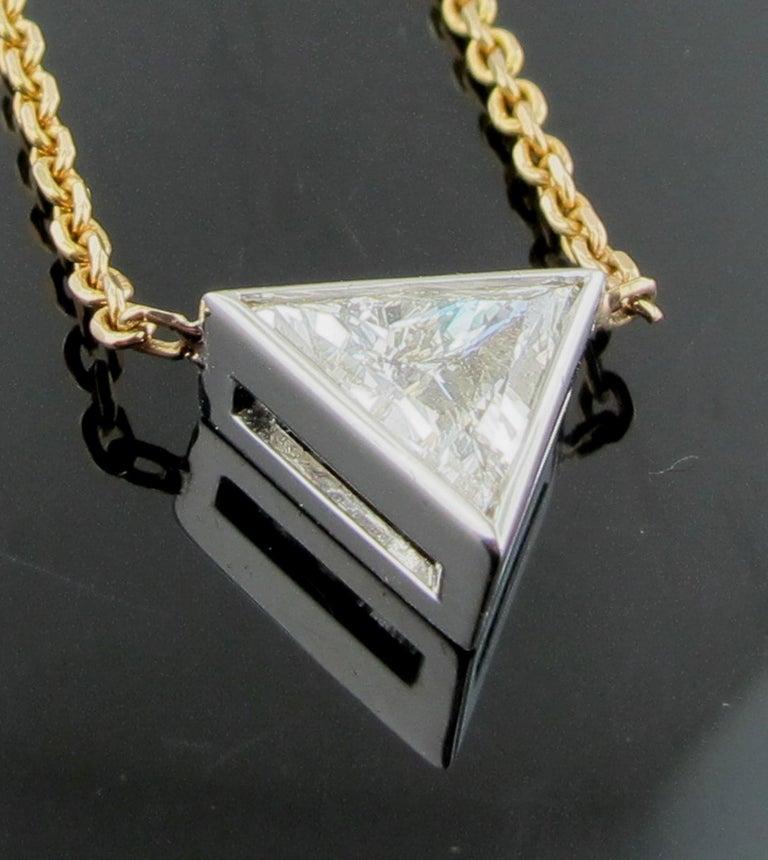 1.02 Carat Trillion Cut Diamond Bezel Set Pendant in 18kt White and ...