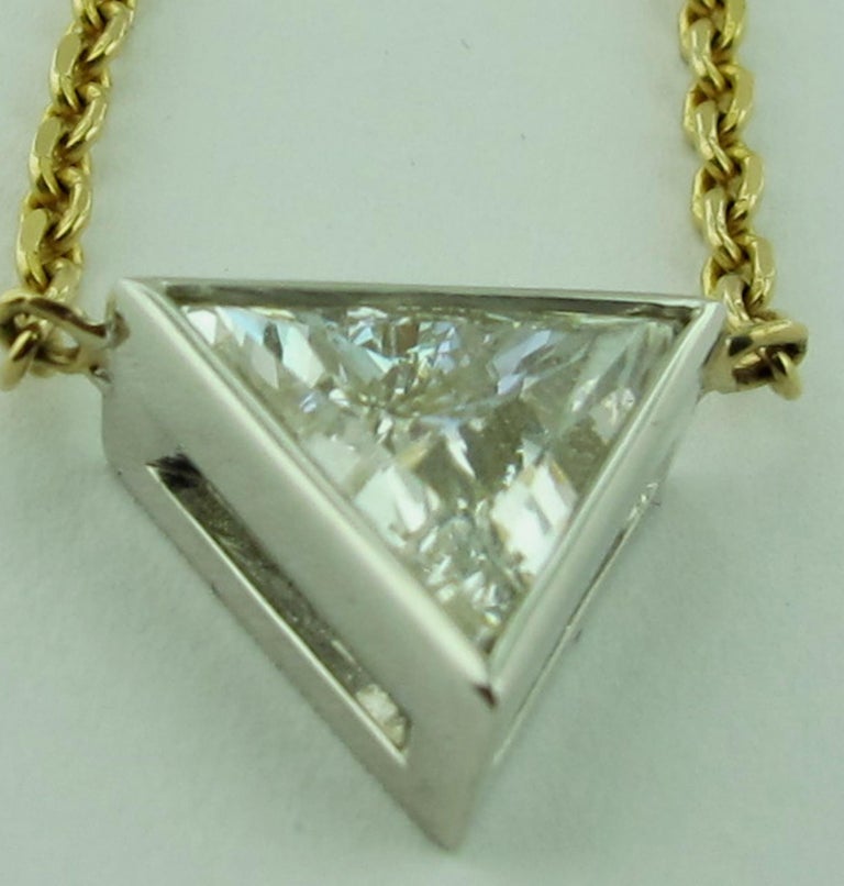 1.02 Carat Trillion Cut Diamond Bezel Set Pendant in 18kt White and ...