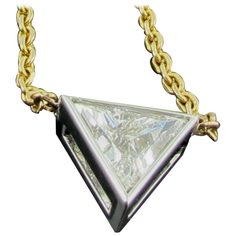 1.02 Carat Trillion Cut Diamond Bezel Set Pendant in 18kt White and ...