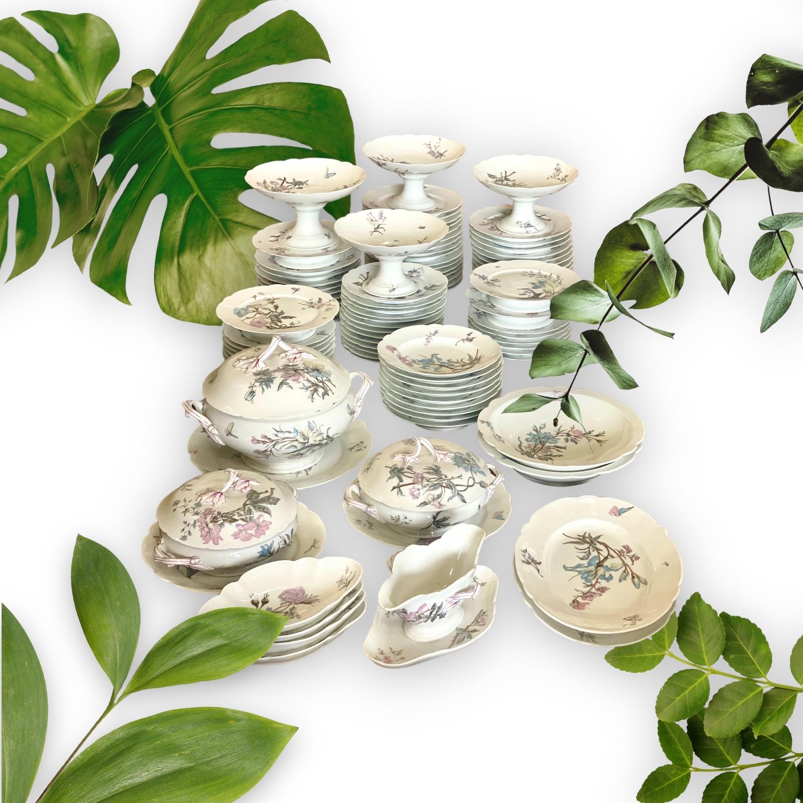102-Piece Porcelain Dinner Service with Flowers and Butterflies For ...