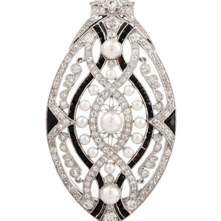 1920s Art Deco Diamond Pearl Onyx Platinum Locket Pendant Chain ...