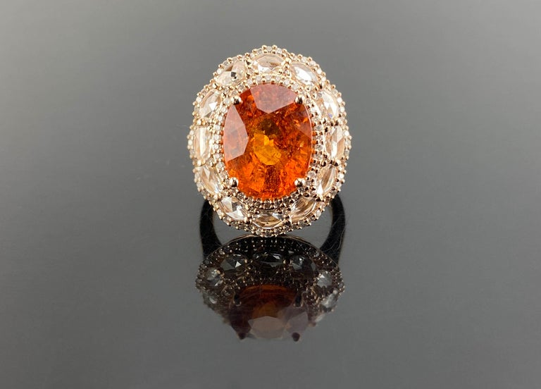 10.23 Carat Spersastite Mandarin Garnet and Diamond Engagement Ring For ...