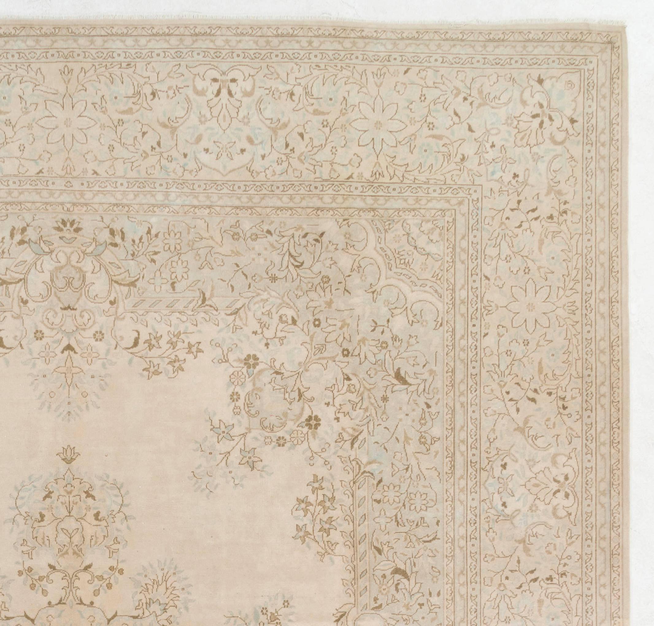 10.2x15 Ft One-of-a-Kind Fine Vintage Hereke Wool Rug in Soft Beige and ...