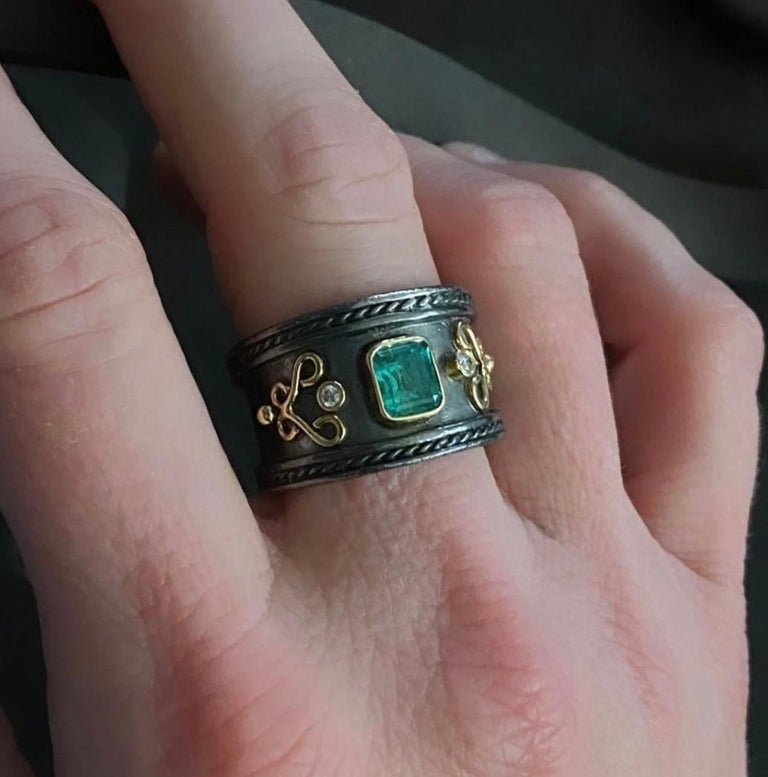 1.03 Carat Emerald and Diamond 18K Gold and Sterling Turkish Cocktail ...