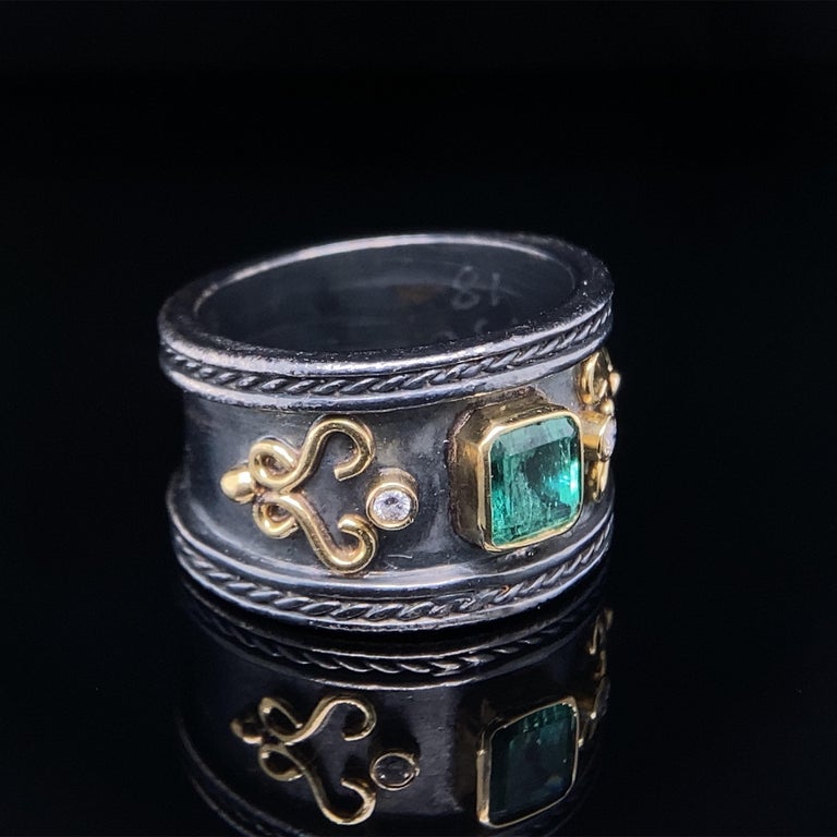 1.03 Carat Emerald and Diamond 18K Gold and Sterling Turkish Cocktail ...