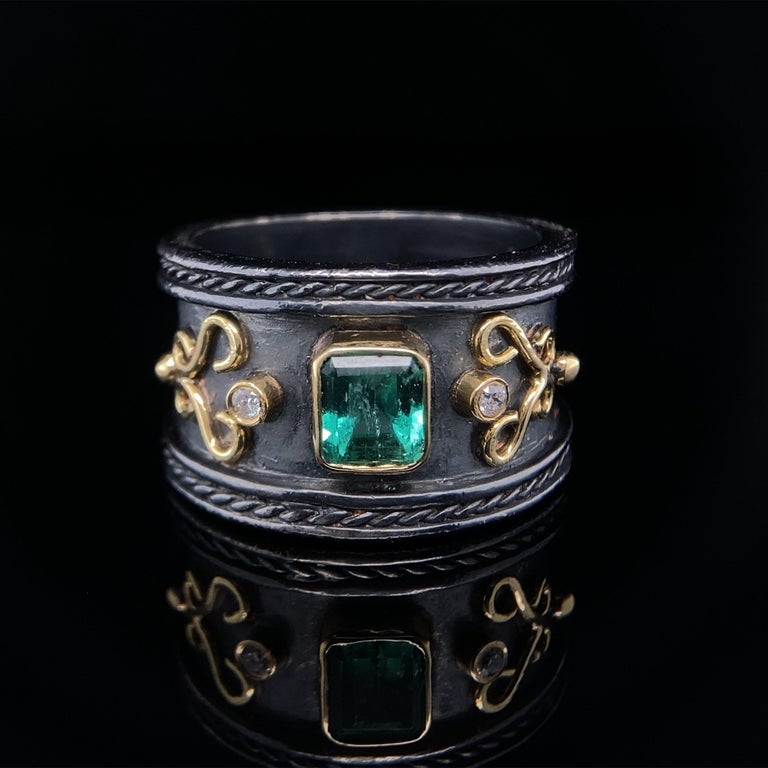 1.03 Carat Emerald and Diamond 18K Gold and Sterling Turkish Cocktail ...