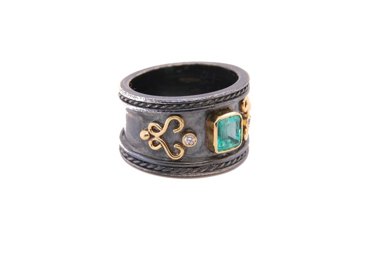 1.03 Carat Emerald and Diamond 18K Gold and Sterling Turkish Cocktail ...