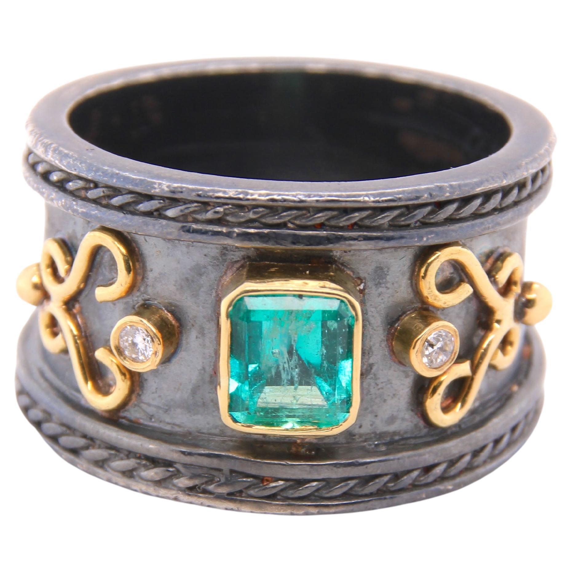 1.03 Carat Emerald and Diamond 18K Gold and Sterling Turkish Cocktail ...