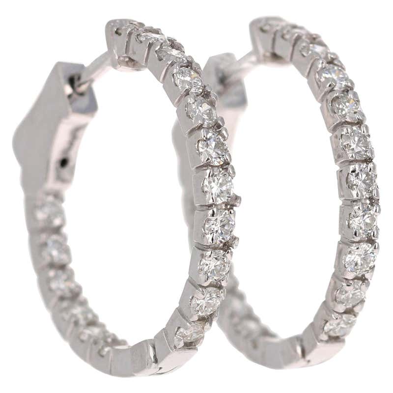14 Karat White Gold Large Diamond Hoop Earrings 502 Carat For Sale At 1stdibs White Gold