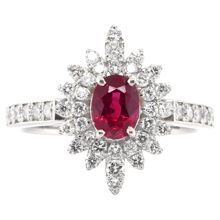 1.03 Carat Natural Ruby and Diamond Double Halo Ring Set in Platinum ...