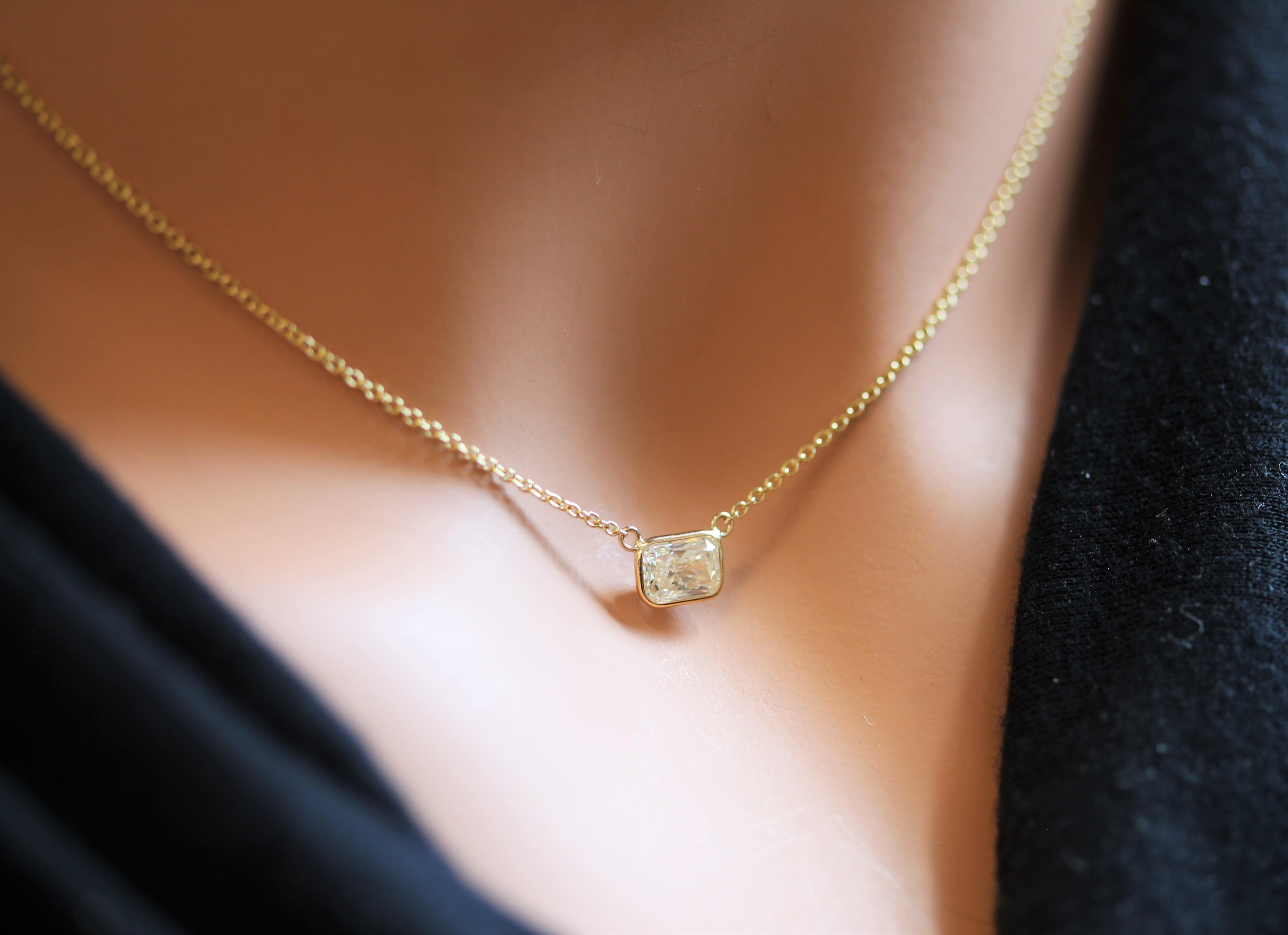 1.03 Carat Radiant Diamond Handmade Solitaire Necklace In 14k White ...