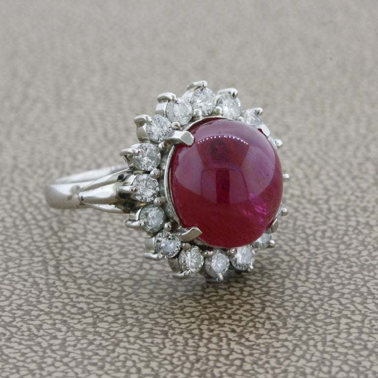 10.30 Carat No-Heat Ruby Cabochon Diamond Platinum Ring, GIA Certified For Sale at 1stDibs