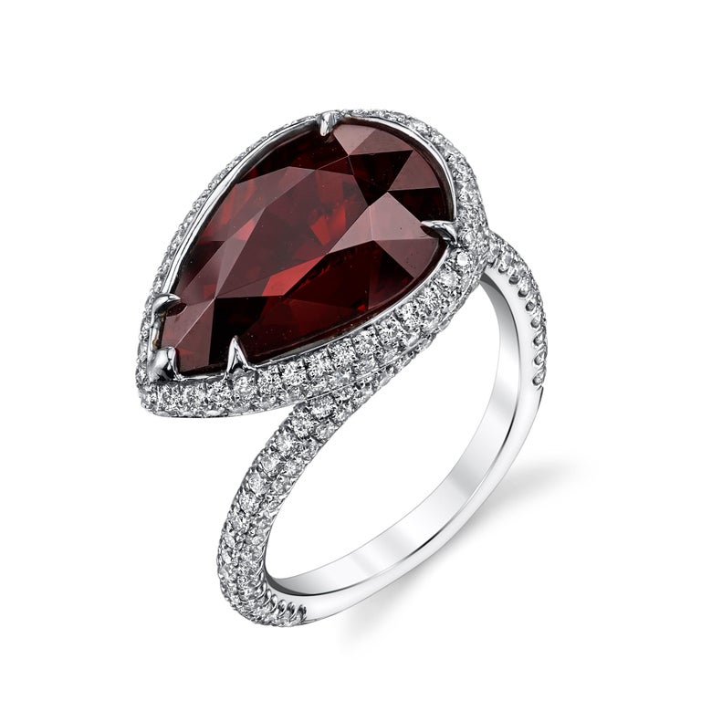 10.34 Ct Garnet Ring is Set in 18KW, Adorned with 1.60 Ct of Dazzling ...