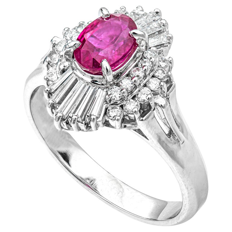 1.04 ct Natural Ruby and 0.54 ct Natural White Colorless Diamonds Ring ...