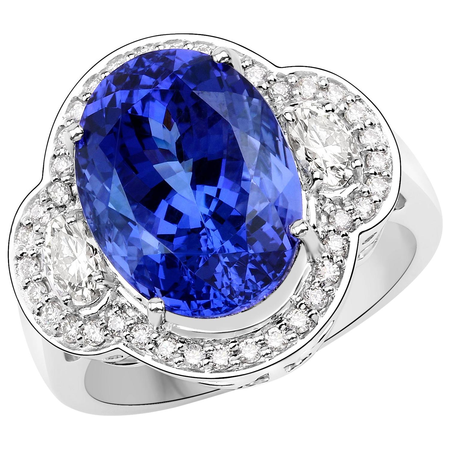25.10 Carat Genuine Tanzanite and Diamond 18 Karat White Gold Cocktail ...