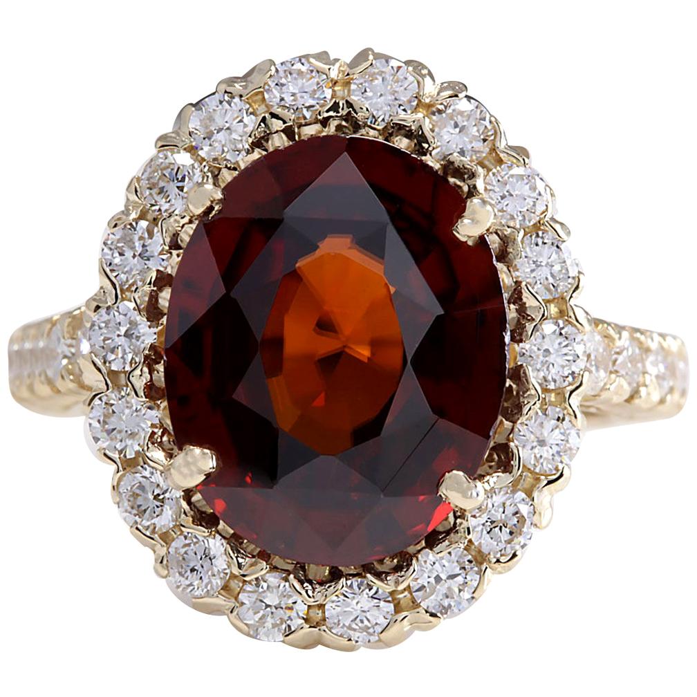 19.58 Carat Hessonite Garnet 18 Karat Yellow Gold Diamond Ring For Sale ...