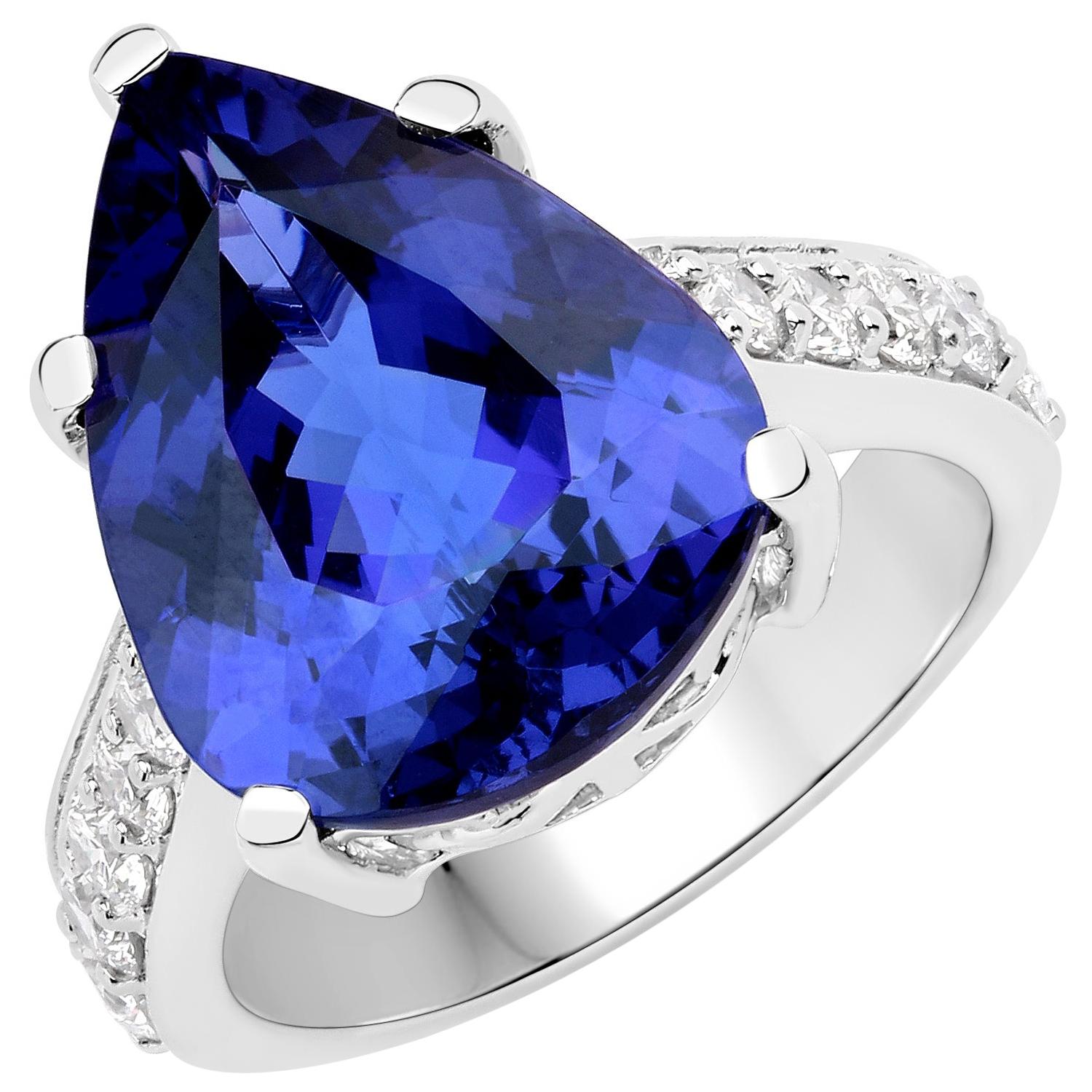 25.10 Carat Genuine Tanzanite and Diamond 18 Karat White Gold Cocktail ...
