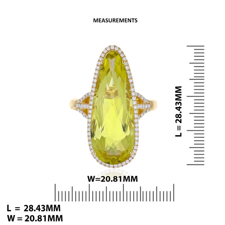 10.45Cts Lemon Citrine Quartz and Diamond 14 Karat Yellow Gold Cocktail ...