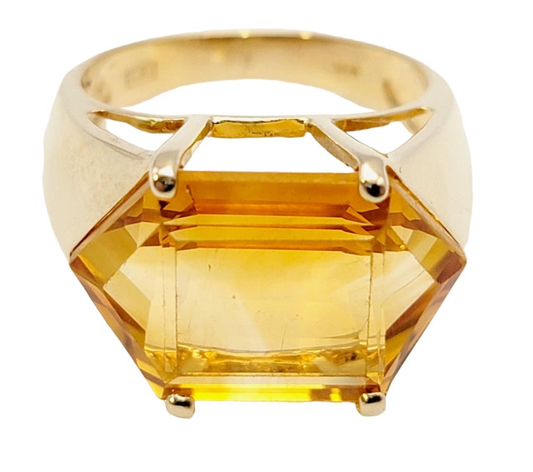 10.46 Carats Total Hexagonal Cut Citrine Cocktail Ring in 14 Karat ...