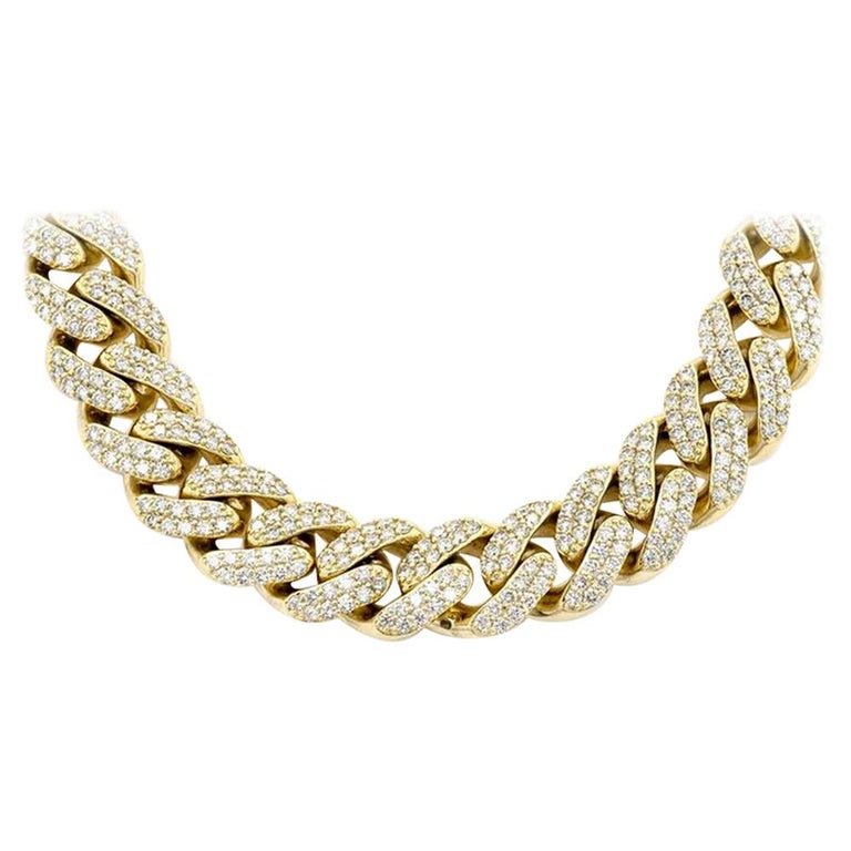 10.46ct Diamond Micro Pave Miami Round Cuban Link 14K Yellow Gold 68 ...