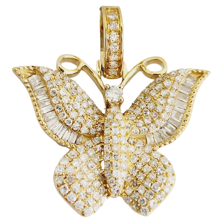 1.10 Carat Butterfly Diamond Pendant Yellow Gold 14 Karat For Sale at ...