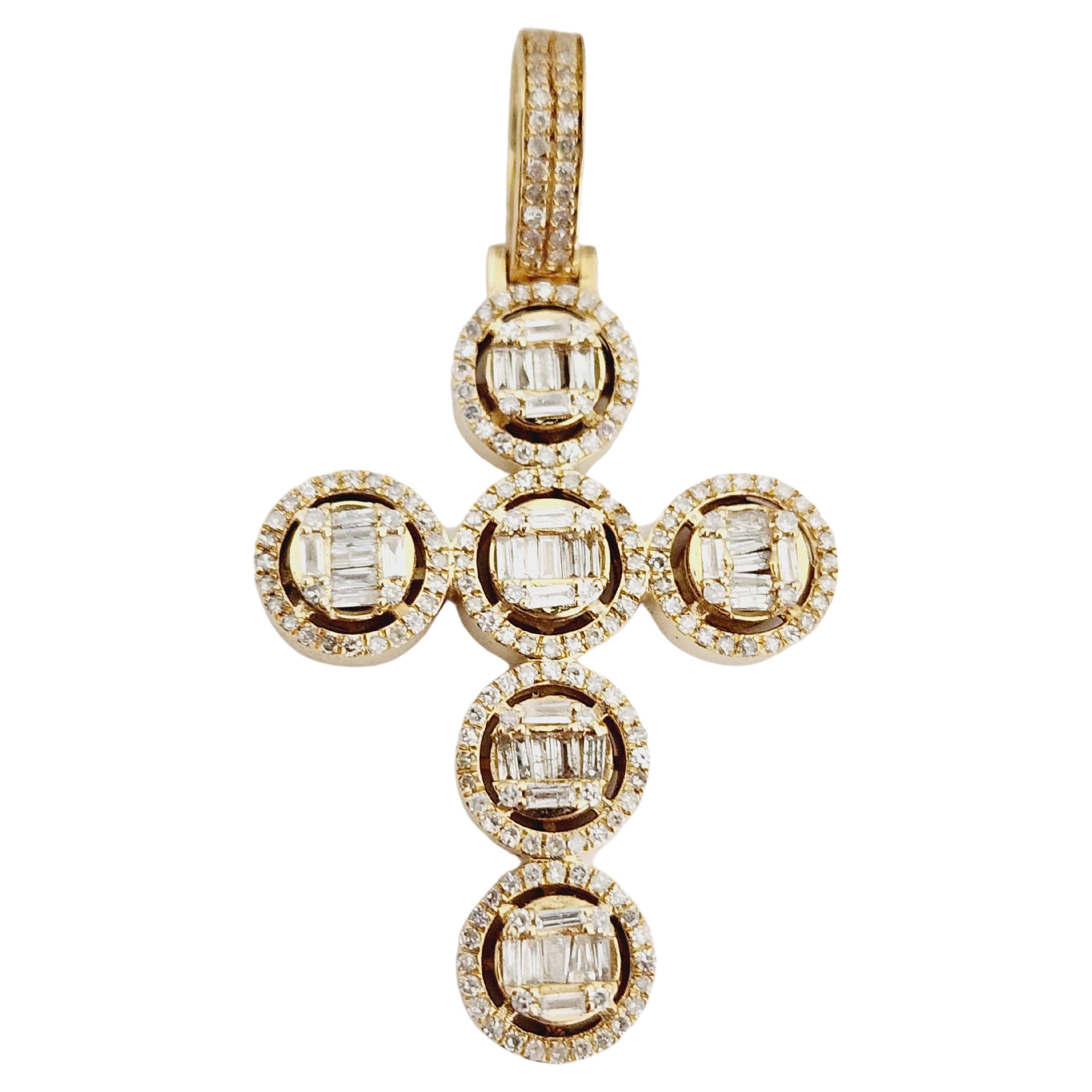 1.10 Carat Yellow Gold Diamond Cross Pendant 14 Karat Yellow Gold For ...