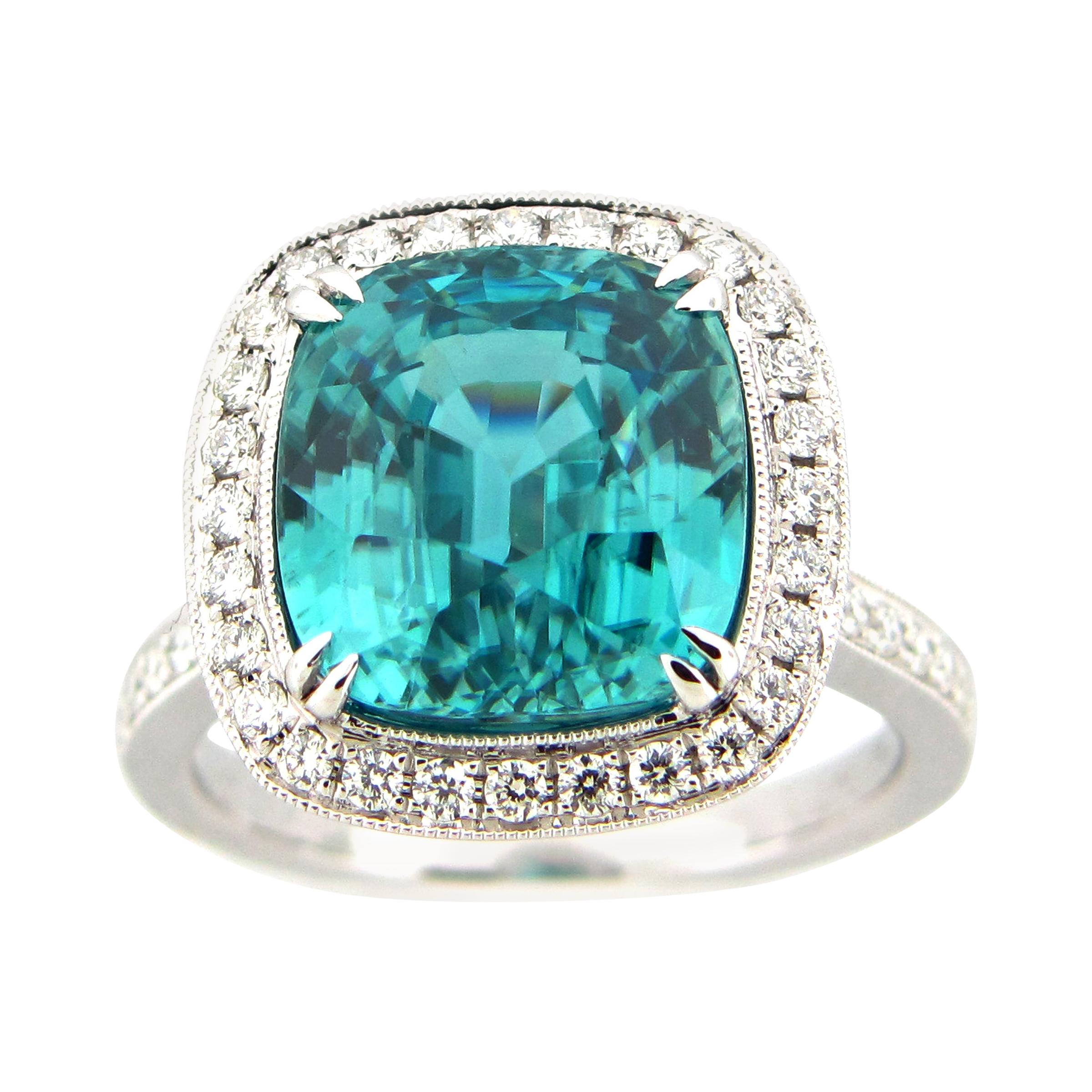 Blue Zircon Diamond Platinum Gold Ring For Sale at 1stDibs
